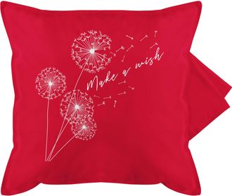 Shirtracer Kissenbezug - Statement Kissen mit Sprüchen - Pusteblume Make a wish Weiß - 50 x 50 cm - Rot - kissenhülle grau kuschelkissen sprüche spruch dandelion