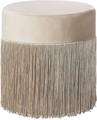 Beliani Pouf de Forme Cylindrique fabriqué en Velours Beige avec Frange Décorative pour Salon ou Chambre Glamour et Moderne Beliani