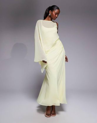 Asos Robe longue drap&eacute;e &agrave; manche chauve-souris asym&eacute;trique - Babeurre-Jaune