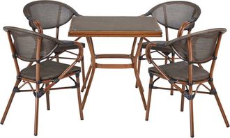 Beliani Gartenm&ouml;bel Set Grau u. Dunkelbraun Aluminium Tisch 80 x 80 cm Quadratisch Sicherheitsglas Mit 4 St&uuml;hlen Grau Textil Outdoor Terrassenm&ouml;bel