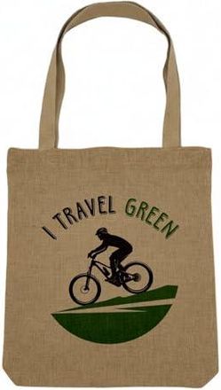 Fabulous Sac Shopping Tote Bag Aspect Lin - I Travel Green Mountain Bike Travel Nature - Sac de Courses Toile Epaisse 360g Beige Naturel Cabas Port&eacute; Epaule Sol