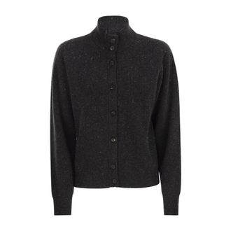 PESERICO Femme, Pulls, Gris, Taille: 40 FR Cardigan Boutonn&eacute; &agrave; Col Montant et Texture C&ocirc;tes