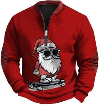 Generic Sweatshirts pour hommes, pulls pour hommes, décontracté, tendance, ample, impression Père Noël 3D, fermeture éclair, sweat-shirt à manches longues, pu