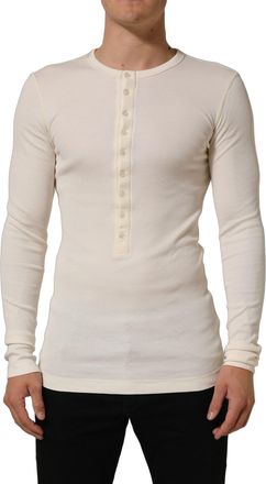Dolce & Gabbana Mens Off White Cotton Henley Long Sleeves T-Shirt