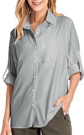 Generic Chemise safari pour femme UPF50+ protection solaire réglable à manches longues pour randonnée, marche, pêche, chemise fonctionnelle respirante légère 