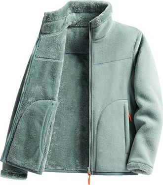 Generic Veste polaire tendance double usure &eacute;paisse en polaire corail style cardigan pour femme veste chaude, vert menthe, XL