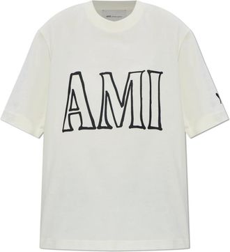 Ami Femme, Tops, Beige, Taille: 38 FR T-Shirt Cr&egrave;me avec Imprim&eacute;