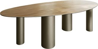 DELIFE Esszimmertisch Edge Oval Keramik Laminam Sabbia Eichefarbig 280x130 Pilier Metall Effektfinish Titan