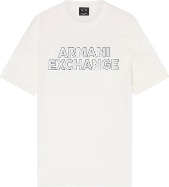 A|X Armani Exchange Homme, Tops, Blanc, Taille: 2XL T-shirt imprim&eacute; &agrave; manches courtes et col rond