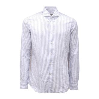 Bagutta Slim Fit Baumwollhemd Wei&szlig;/Blau - - Shirts - Herren - Mehrfarbig - L