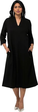 Ulla Popken Damen große Größen Übergrößen Plus Size Midi-Puntokleid, Kelchkragen, V-Ausschnitt, 3/4-Arm