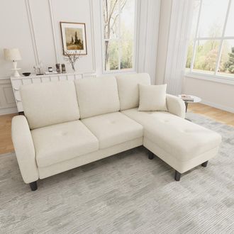 Merax L-f&ouml;rmiges Ecksofa 166x118x77 cm, 3-Sitzer Sofa mit Chaiselongue, Modulares Wohnzimmer-Sofa aus atmungsaktivem Baumwoll-Leinenstoff, Komfortables Apar
