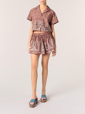 Maje Chemise Courte Imprim&eacute;e &Agrave; Strass - Imprime Bandana Marron - Taille 0 - Maje