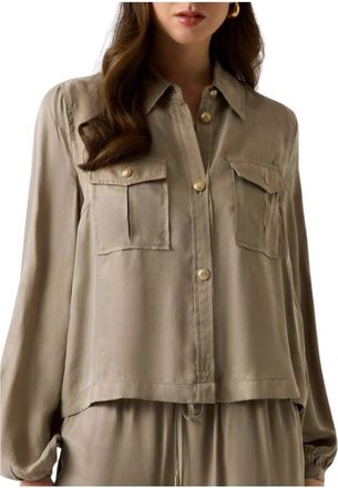 Guess Femme, Blouses et Chemises, Brun, Taille: 36 FR Dalia Fluid Crop Shi