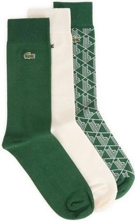 Lacoste Lot de trois paires de chaussettes mi-hautes en coton m&eacute;lang&eacute;