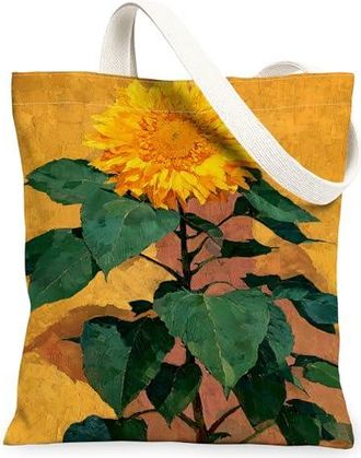 Generic Sacs fourre-tout en toile de tournesol, motif floral et plantes, sacs d&eacute;picerie r&eacute;utilisables, vintage d&eacute;t&eacute;, l&eacute;ger, lavable, bandouli&egrave;re C, jaune, 13x