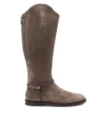 Brunello Cucinelli Brunello Cucinelli Stiefel - Suede Tall Boots With Ankle Strap - Gr. 38 (EU) - in Grau - f&uuml;r Damen