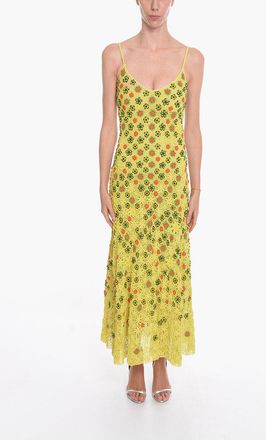 Bottega Veneta SALON 01 Viscose Crochet Flare Dress with Beaded Floral Motif Bottega Veneta
