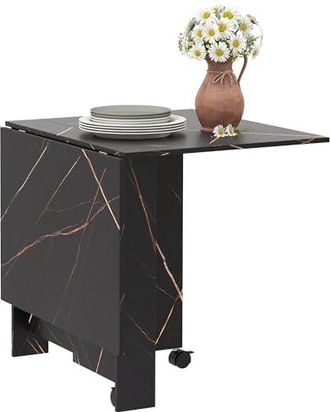 HOMCOM Table Pliante Cuisine Table &agrave; Manger Pliable pour 6 Personnes, avec 2 abattants et 2 roulettes frein&eacute;es, capacit&eacute; 20 kg, 120 x 80 x 73 cm, Finition No