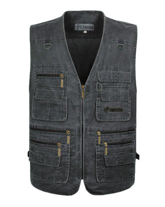 Yonglan Herren Jagd- Und Anglerweste Arbeitsweste Multi-Taschen Freizeit Outdoor Trekking Weste Freiwillige Weste Grau 6XL