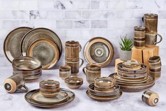 Bj&ouml;rn Borg GENESIS BASALT Steinzeug Geschirrset SR-COGB26 BJORN, 36-teilig, Vulkanbraun, Reaktive Glasur, Sp&uuml;lmaschinenfest, f&uuml;r 6 Personen