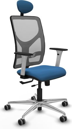 Piqueras y Crespo B&uuml;rostuhl mit wei&szlig;en und schwarzen Armlehnen, h&ouml;henverstellbare Lendenwirbelst&uuml;tze und festes Kopfteil, ausgestattet mit Syncro/Traslack. Grau/Hellbla