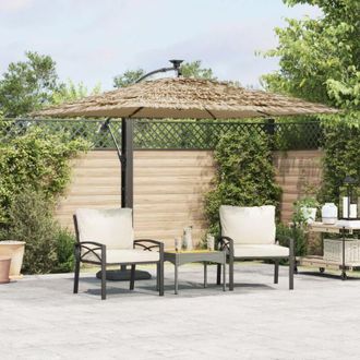 vidaXL vidaXL Parasol de jardin avec LED et m&acirc;t en acier marron 246x246x230cm