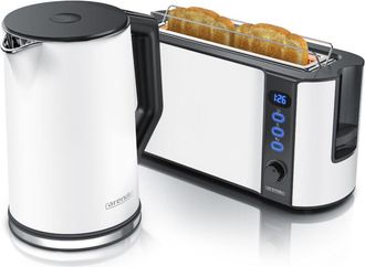 Arendo Arendo - Fr&uuml;hst&uuml;cks-Set, 2-Scheiben Langschlitz-Toaster/Wasserkocher 1,5L, Wei&szlig;