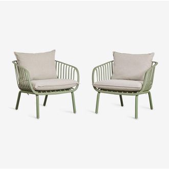 Sklum Sklum - Lot de 2 chaises de jardin Aradina en fer et polypropyl&egrave;ne Vert Laurier