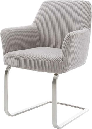 DELIFE Schwingstuhl Xana-Flex mit Armlehnen Freischwinger flach Edelstahl Cord Silbergrau Taschenfederkern