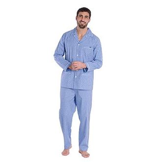 Kindy Pyjama Long en Popeline Pur Coton Motif Carreaux - Couleur - Bleu - Taille - 4/Large