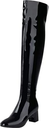 Generic Bottines confortables en daim synth&eacute;tique pour femme - Bout rond - Talon bloc bas - Fermeture &eacute;clair dans le dos - Chaussures d&eacute;contract&eacute;es pour lhive