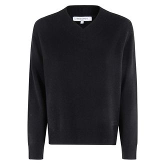 Maison Kitsun&eacute; Femme, Pulls, Noir, Taille: 36 FR Pull Confort Col V en Laine M&eacute;rinos