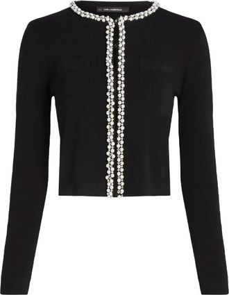 Karl Lagerfeld Femme, Pulls, Noir, Taille: 40 FR Gilet Classique en Maille avec Perles