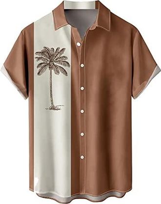 Generic Chemise de bowling vintage légère et confortable pour homme, coupe ample, manches courtes, boutonnée, haut dété décontracté, chemises hawaïennes pour 