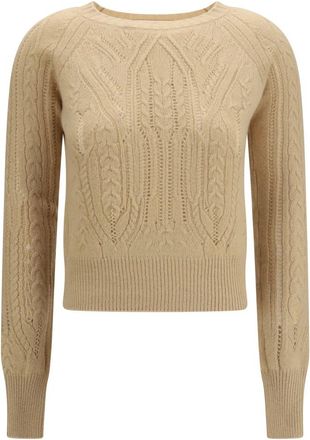 Ermanno Scervino Langarm Pullover aus Kaschmir mit Zopfmuster und Lochmuster - - Knitwear - Damen - Beige - XS