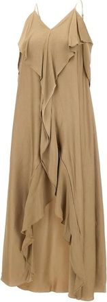 Kaos Kaos, Femme, Robes, Beige, Taille: 42 FR Robe Maxi &agrave; Volants et Col en V