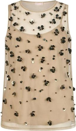 Liu Jo Femme, Tops, Brun, Taille: 40 FR Top Jersey Embroiderie
