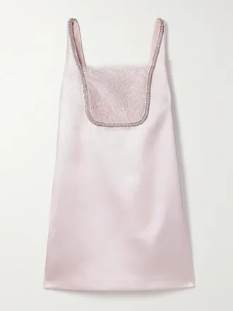 Self Portrait Mini-robe En Satin Duchesse &Agrave; Finitions En Dentelle Et &Agrave; Ornements - Rose