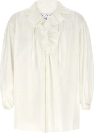 Yohji Yamamoto Homme, Chemises, Blanc, Taille: L Cotton Broad Frilled Gather Blouse