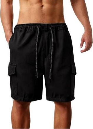 Generic Short cargo pour homme, pantalon cargo noir avec cordon de serrage &agrave; la taille, short d&eacute;contract&eacute; pour gym, salon et ext&eacute;rieur pour gym, motard, cours