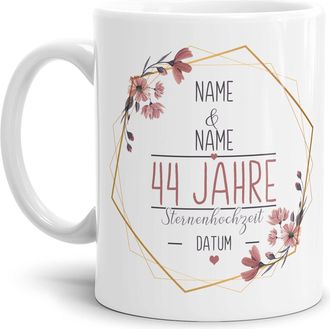 Tassendruck Tasse zum Hochzeitstag Sternen Hochzeit - mit Name & Datum selbst gestalten - 44 Jahre Ehe, Paar, Geschenk Hochzeit, Jubiläum, Jahrestag I Personalisi
