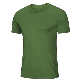 Generic Chemise &agrave; manches courtes extensible et l&eacute;g&egrave;re pour homme - Uni - Classique - Respirant - Col rond - Pour l&eacute;t&eacute;, la plage, la gym et lext&eacute;rieur, Vert k