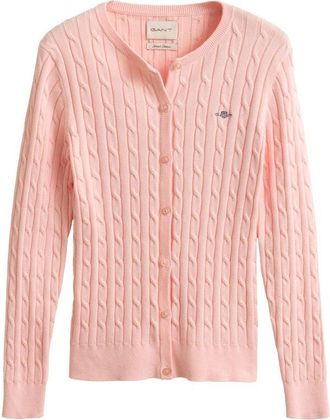 GANT Damen Strickjacke mit Zopfmuster STRETCH COTTON CABLE CARDIGAN Slim Fit