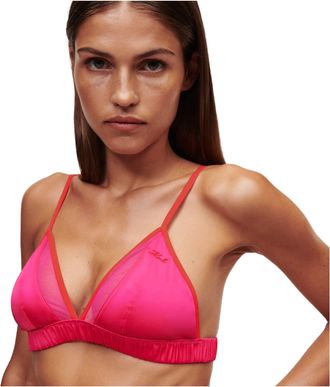 Karl Lagerfeld Damen Bi Colour Satin Triangel BH Rot/Rosa L