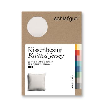 Schlafgut Knitted Jersey Kissenbezug 80x80 cm Sand Light Uni weicher Premium Kopfkissenbezug einzeln, faltenfrei mit Elasthan