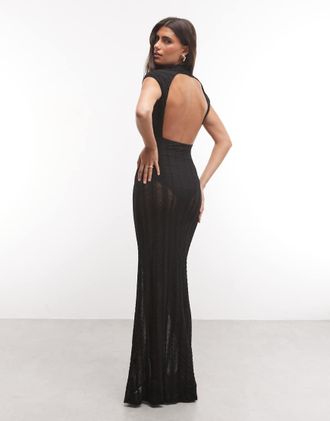 Asos Maxikleid mit hohem Kragen aus Spitzenstrick in Schwarz