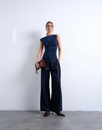 Topshop Elegante karierte Hose mit Bundfalten und hohem Bund-Bunt