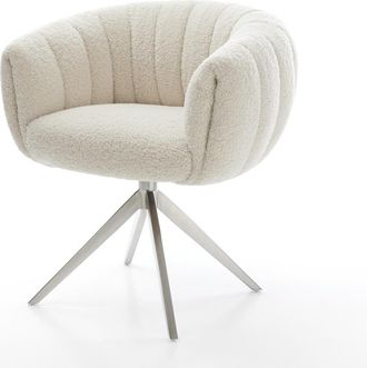 DELIFE Drehstuhl Jada-Flex Teddystoff Beige Kreuzgestell breit Edelstahl 360&deg; drehbar Wippfunktion Taschenfederkern, Esszimmerst&uuml;hle