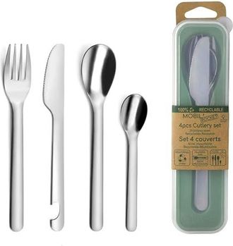 Amefa Besteckset MOBIL 4-teilig | Besteck To Go | 18/0 Edelstahl | Reisebesteck Edelstahl mit Etui | sp&uuml;lmaschinengeeignet | Campingbesteck | Besteck Pickni